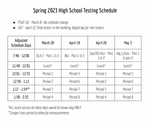 2023 State Testing Schedule – Hilliard Bradley High School